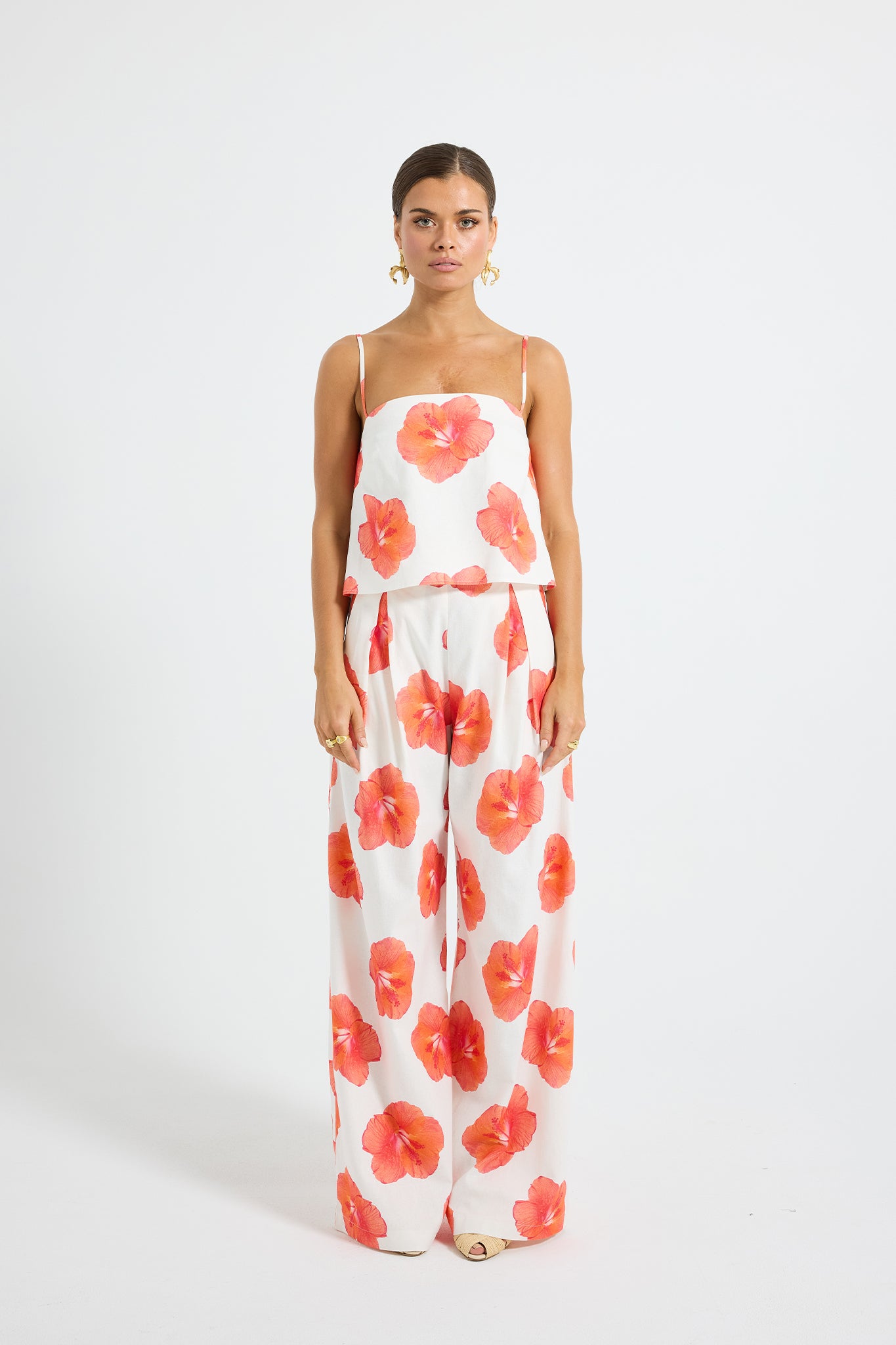 Brielle Pant – Hibiscus Print Linen Wide Leg Summer Pants – PASDUCHAS